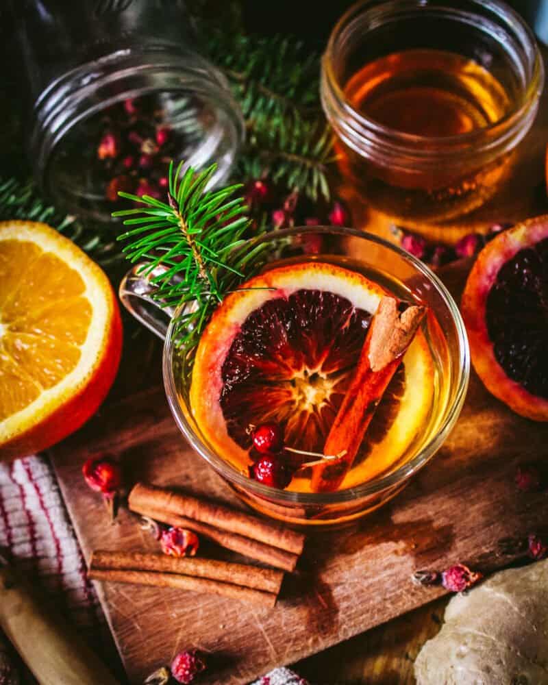 Conifer Hot Toddy with Rose Hips and Ginger
